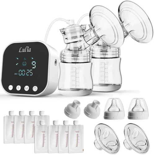 Double Electric Breast Pump Portable Strong Suction Pain Free Breastfeeding Pump with 2 Sizes of ...