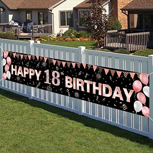 18th Birthday Banner for Girls, Super Large Happy 18th Birthday Party ...