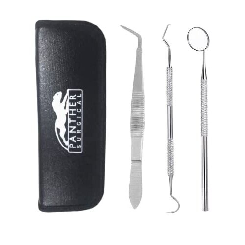Stainless Steel Dental Tool Kit Set of 3 Pieces with Mirror, Tweezers ...