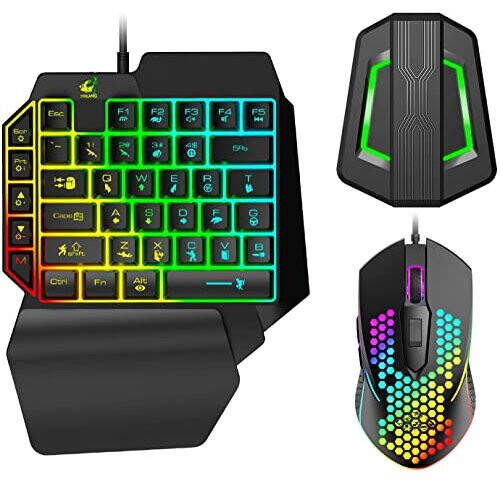 One Hand Gaming Keyboard and Mouse Combo, Wired 39 Keys Mechanical Feel ...