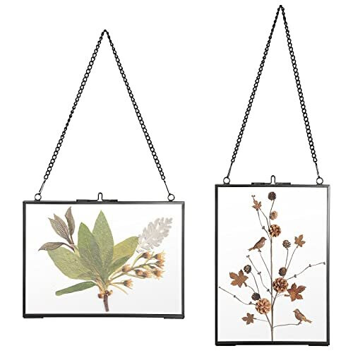 Set of 2 Black Glass Hanging Photo Picture Display Frame, Floating ...