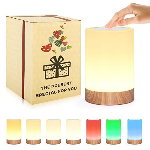 Table Lamp, Touch Sensor Bedside Lamps, Dimmable Warm White & Color ...
