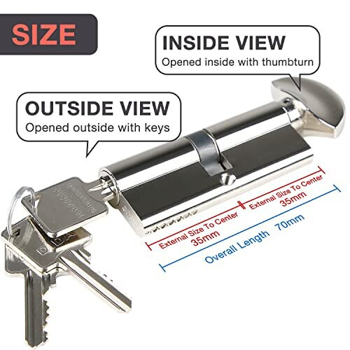 DIDA 70mm Thumb Turn Euro Cylinder Lock 35T/35 UPVC Barrel Lock with 3 Keys Anti-Pick Anti-Bump ...