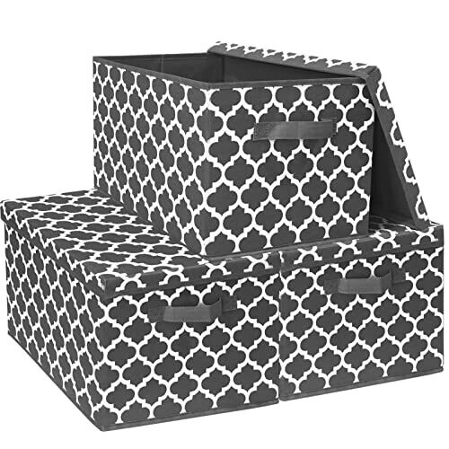 Large Storage Boxes with Lids Fabric, 3pcs Pack Foldable Cardboard Cube ...