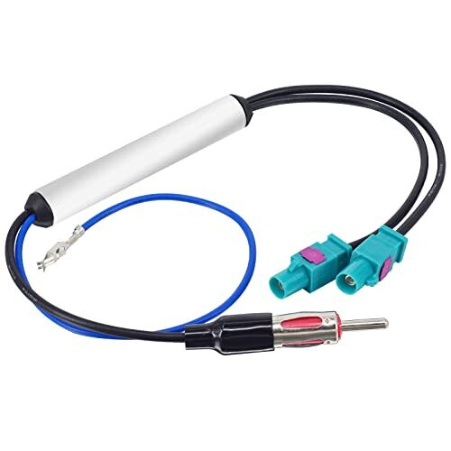 Car Radio Antenna Cable Dual Fakra Z Male to DIN ISO plug with 12V Active Amplifier Booster ...