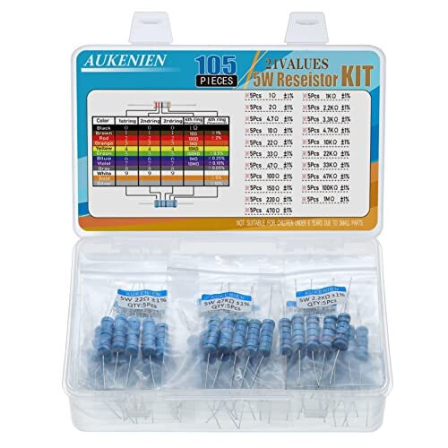 5W Resistor Kit 21 Values 105pcs 5 Watt Metal Film Fixed Resistors ...