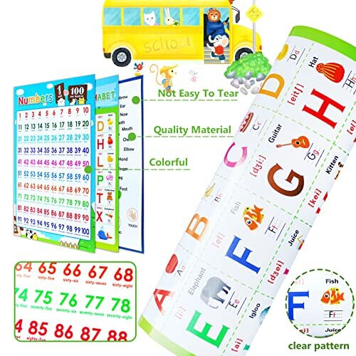 3 Pieces Educational Poster Laminated Wall Learning Chart Number and ...