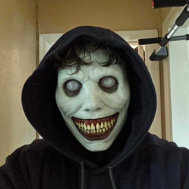 (White) Halloween Terror Mask COS Exorcist Smiling White Face White Eyed Demon Mask on OnBuy