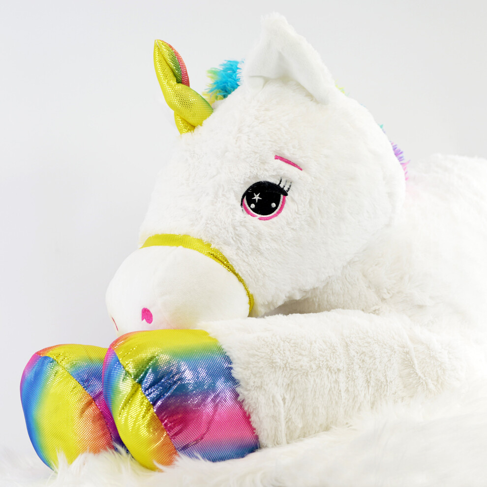 The Magic Toy Shop Giant Large Cute Plush Unicorn Teddy Stuffed Super Soft Cuddly Toy Lying Horse on OnBuy