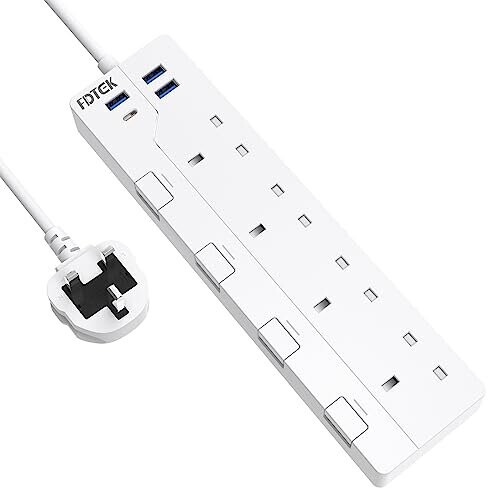 Extension Lead with USB Slots, FDTEK 4 Way Surge Protected Extension ...