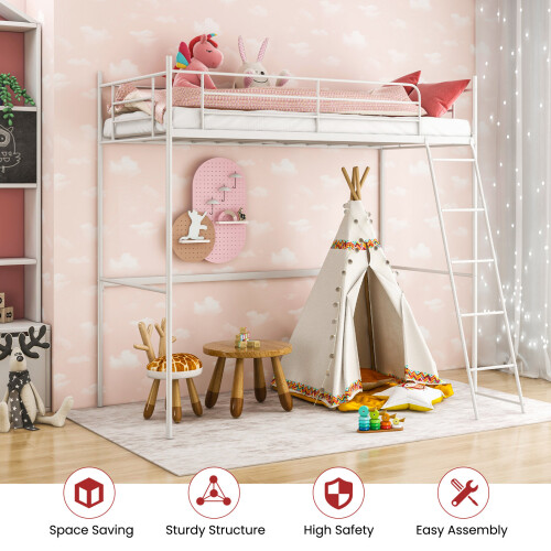 3.5FT Single Metal Loft Bed Frame High Sleeper Bunk Bed Desk Cabin Bed ...