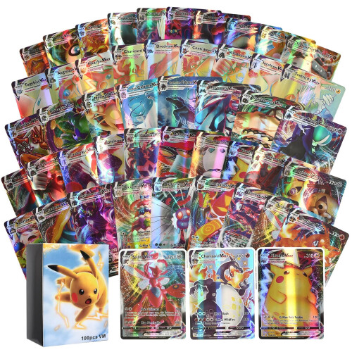 (100PCS Vmax) Pokemon Cards English Pikachu Charizard Mewtwo Eevee ...