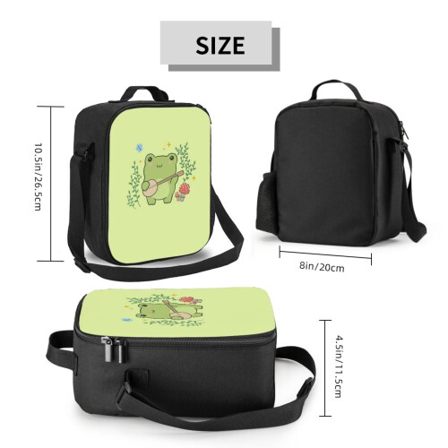 Kids Lunch Bag Cute Kawaii Frog Playing Banjo Toad Plant Fungi Blue ...