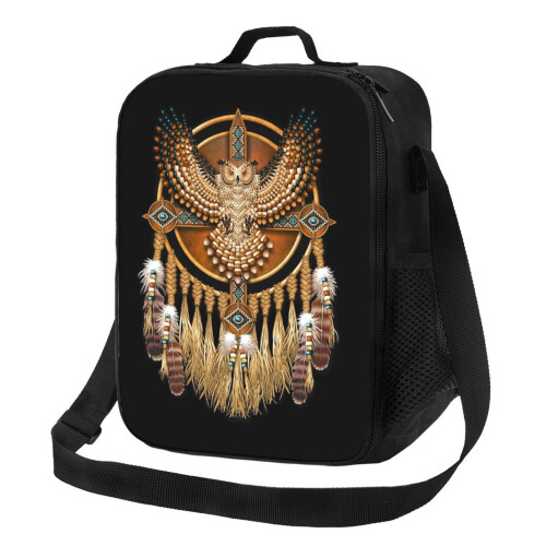 Kids Lunch Bag Native American Beadwork Owl Mandala Insulated Tote Box ...