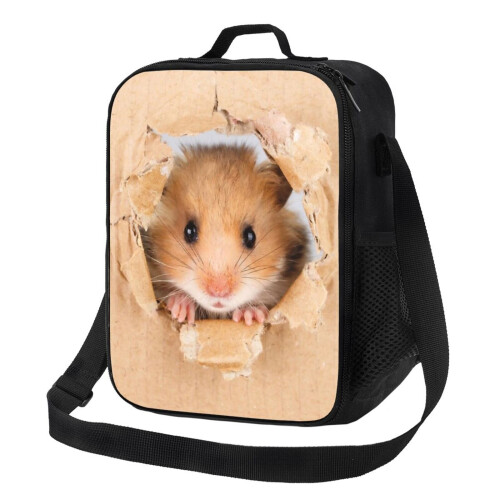 Kids Lunch Bag Cant Breathe - Cute Hamster Peeping Through Hole In ...