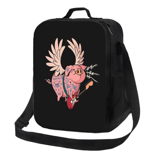 Kids Lunch Bag Pigs Rock! Cute Tattoo Flying Pig Playing Guitar ...