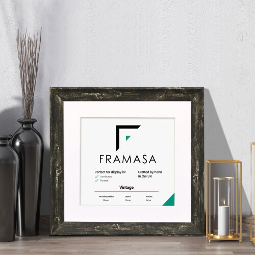 (Black Frame White Mount, 5x5 Pic (7x7 Frame)) Vintage Distressed Black ...