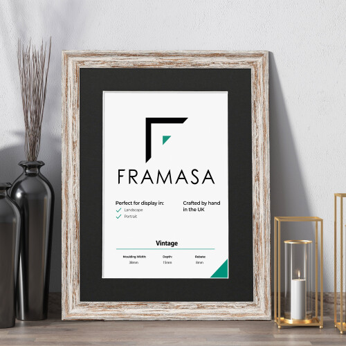 (Walnut Frame Black Mount, A2 Pic (A1 Frame)) Vintage Distressed Walnut ...