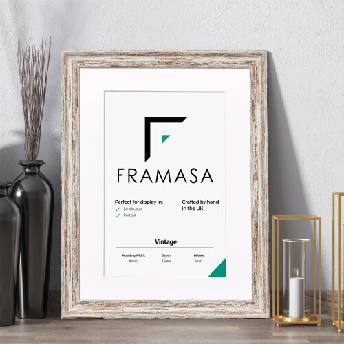 (Walnut Frame White Mount, A3 Pic (A2 Frame)) Vintage Distressed Walnut ...