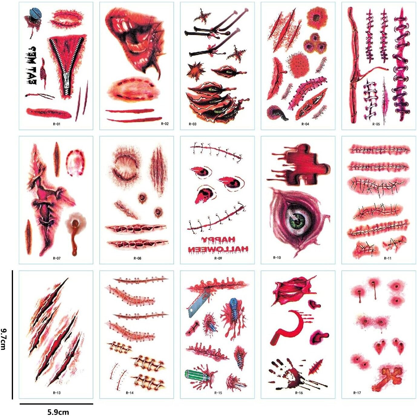 Halloween Tattoos Temporary Tattoos Zombie Scars Temporary Tattoos ...