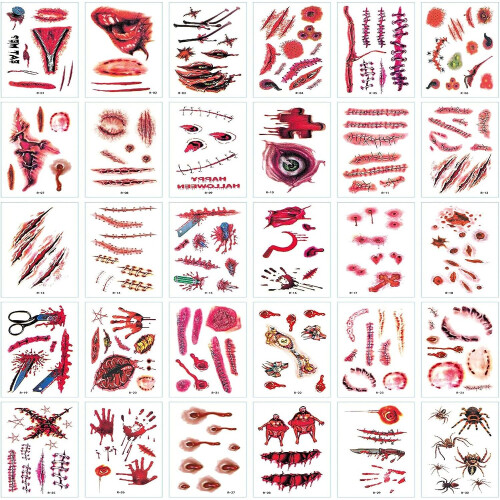 Halloween Tattoos Temporary Tattoos Zombie Scars Temporary Tattoos ...