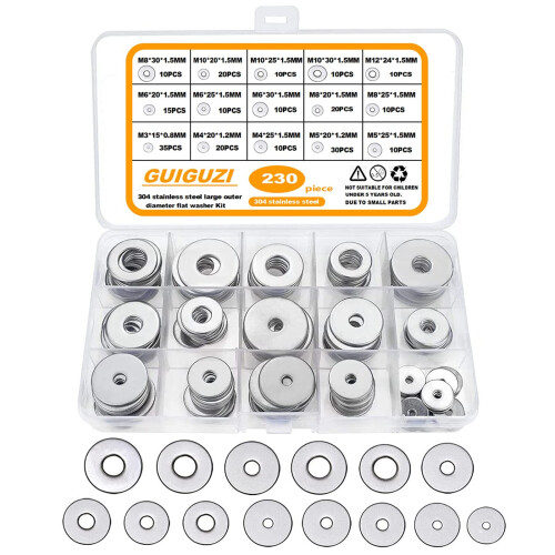 Flat Washers, 230 Pieces 304 Stainless Steel Large Metal Washers, 15 ...