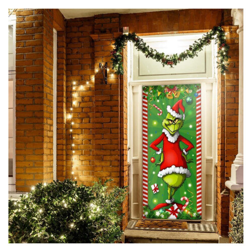 Grinch Christmas Door Cover Decorations Grinch Green Backdrop on OnBuy