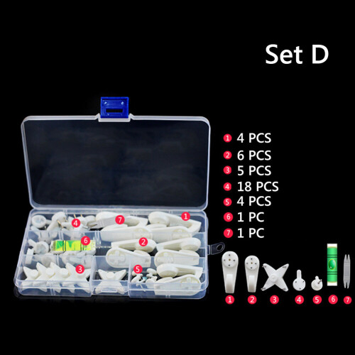 (a-D set) 1 Box White Painting Photo Frame Hook Plastic Invisible Wall ...