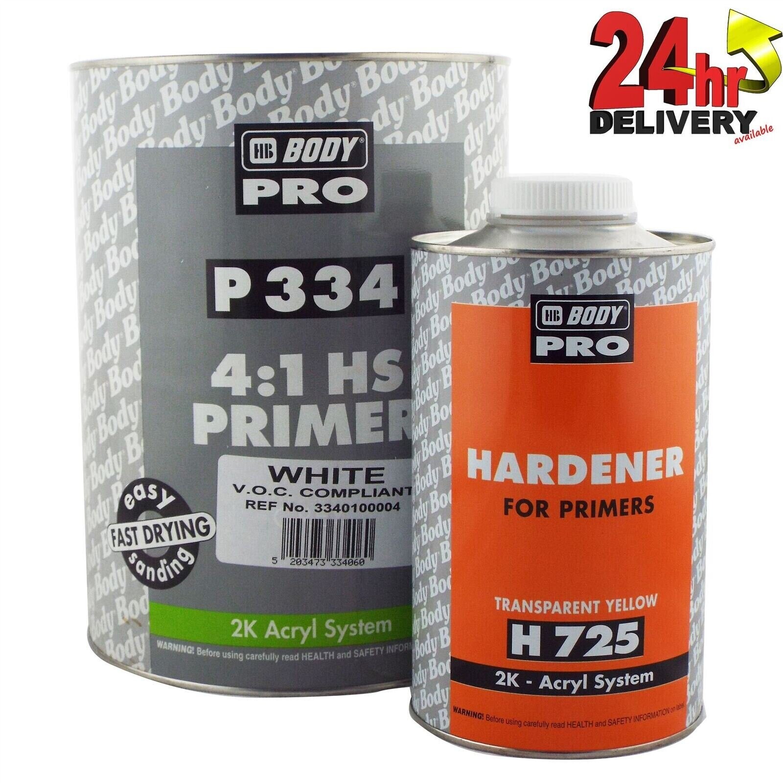 HB Body P334 4:1 HS White 2K Primer 4L V.O.C Compliant & H725 Hardener ...