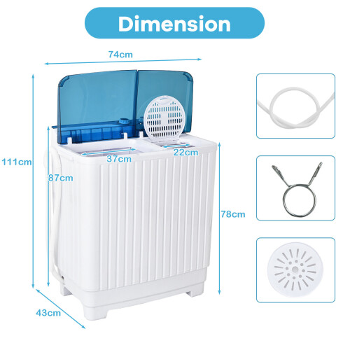 Portable Double Drum Washing Machine w/7.5 KG Washer & 3 KG Spin Dryer ...