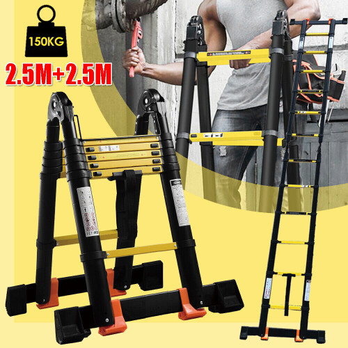 5M Folding Ladders Loft Telescopic Ladder Multi-Purpose Extendable Step ...