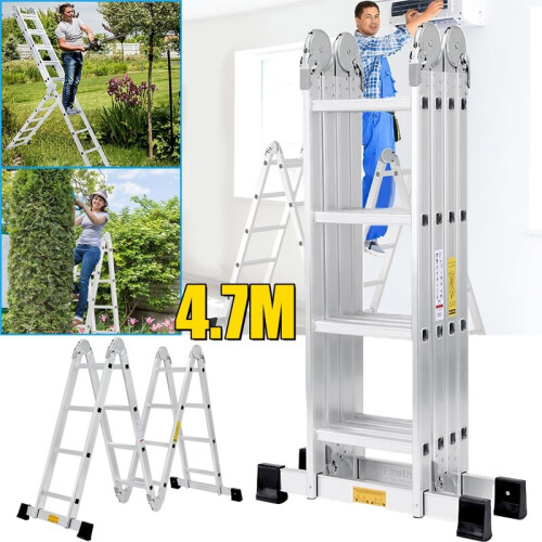 4.7M Heavy Duty Aluminium Ladder Multi-Purpose Folding Steps Ladders on ...