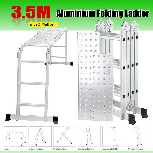 3.5M Aluminium Folding Ladder Extendable Step 14 way Combination Work ...
