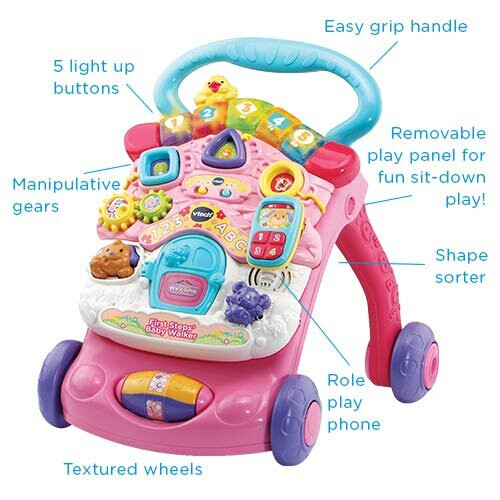 VTech First Steps Baby Walker | Push Along Walker Baby Toy with Shapes, Sounds, Music, Phrases ...