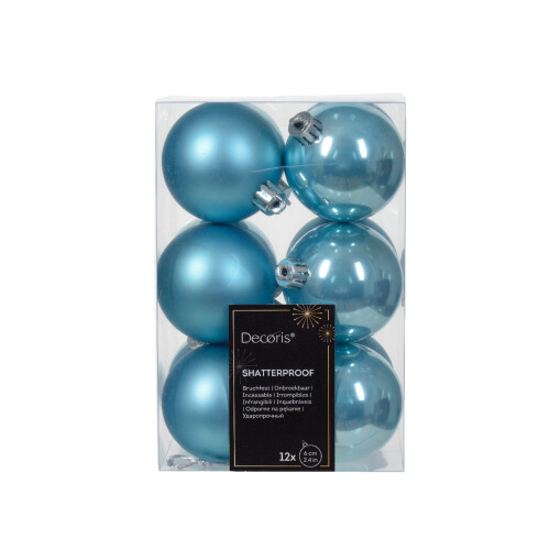 12 Sugar Blue Baubles Shatterproof Christmas Tree Hanging Decs 6cm on OnBuy