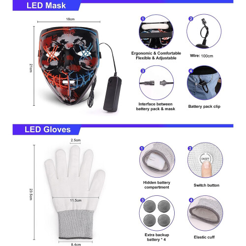 Halloween Mask LED Mask & Gloves in Multiple Light Modes, The Purge ...