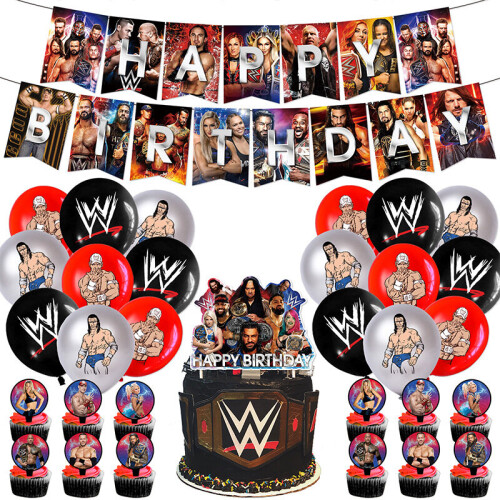 (4-piece set) wwe theme party decorations wrestling matches pulling ...