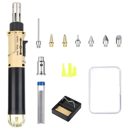 12 in 1 Butane Gas Soldering Iron Kit Adjustable Flame Cordless Butane ...