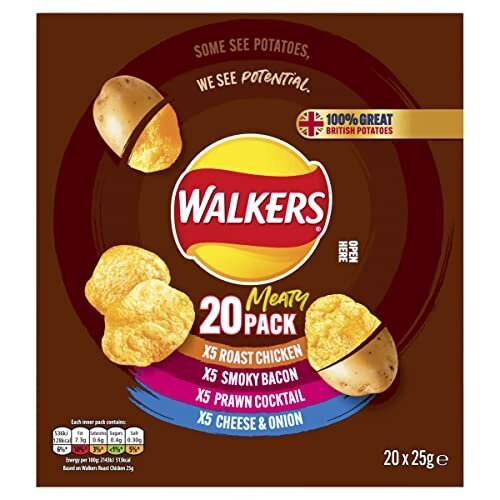 Walkers Meaty Variety Multipack Crisps Box 20x25g on OnBuy