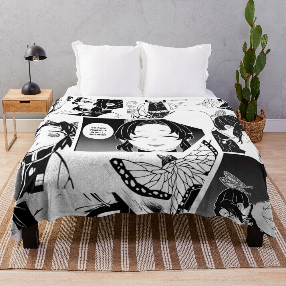 Fleece Throw Blanket kochou shinobu manga panels / kny for Sofa Couch ...