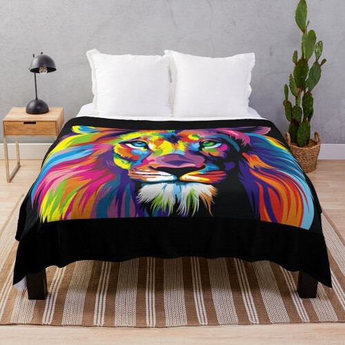 Fleece Throw Blanket Banksy Rainbow Lion Graffiti Pop Art Painting for ...