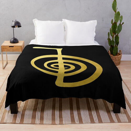 Fleece Throw Blanket Reiki healing CHO KU REI The Power Symbol gold ...