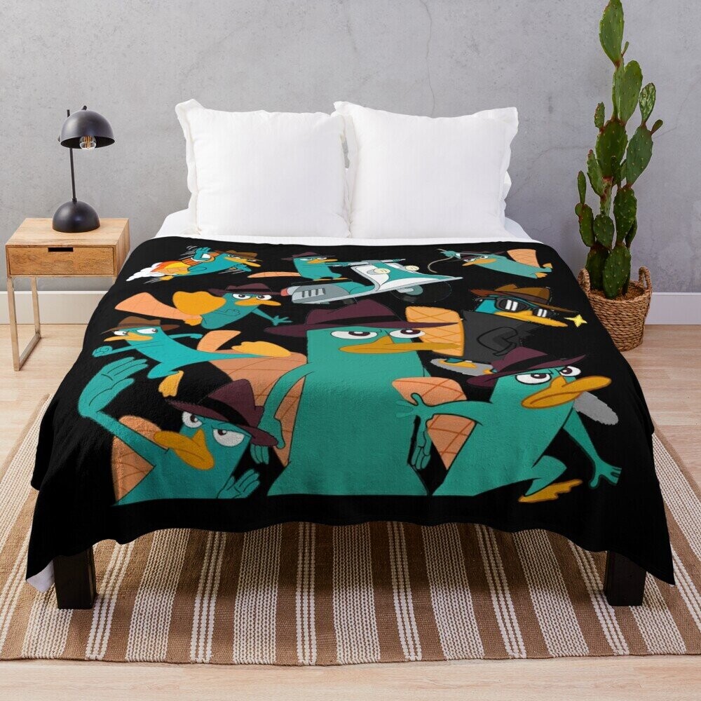 Fleece Throw Blanket Perry the platypus phineas and ferb collage design ...