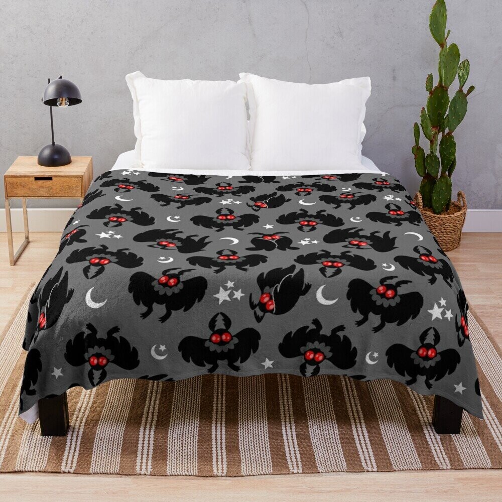Fleece Throw Blanket Cute Cryptids - Mothman Pattern for Sofa Couch ...