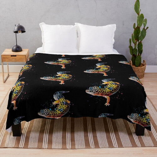 Fleece Throw Blanket Leopard Gecko Reptile Keeper Lizard Watercolor for ...