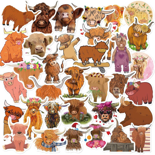 50pcs Cute Highland Cow Stickers for Water Bottles Scottish Highland ...