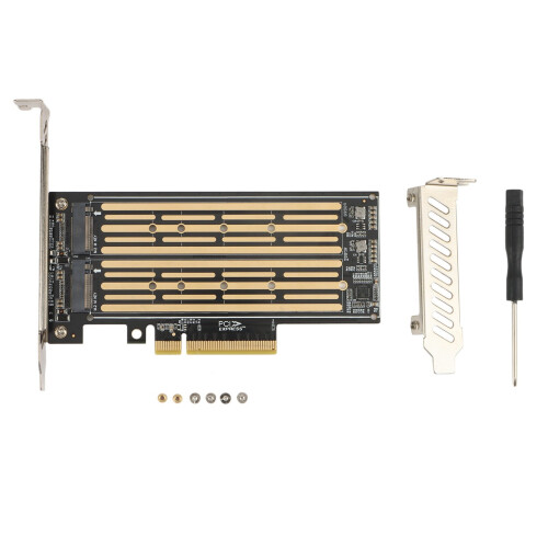 M.2 Riser Card M.2 NVME to PCIE X8 Dual Disk Hard Drive SSD Adapter ...