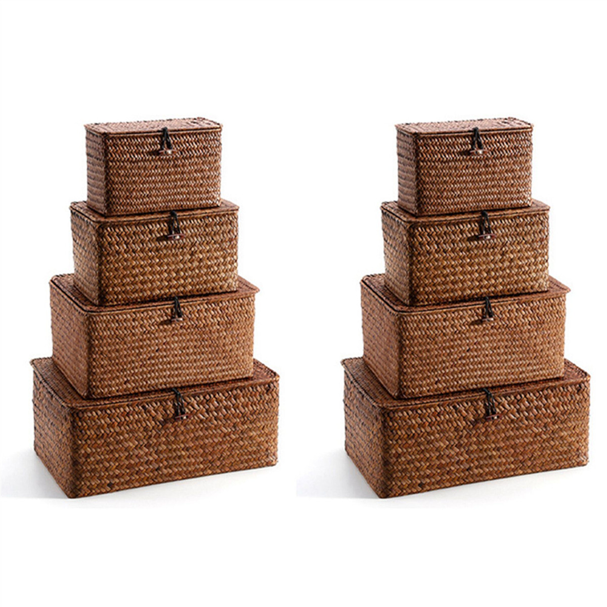 Woven Straw Storage Bins with Lid - Set of 8 - Rectangular Seagrass ...