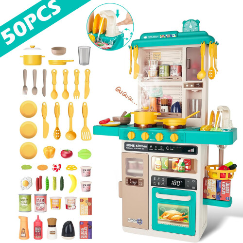 Green Realistic Lights & Sounds Kids Role Play Kitchen Set with ...