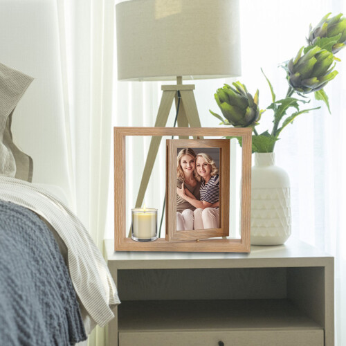 Double-Sided Picture Frame | Horizontal Display Nordic Wooden Rotating ...